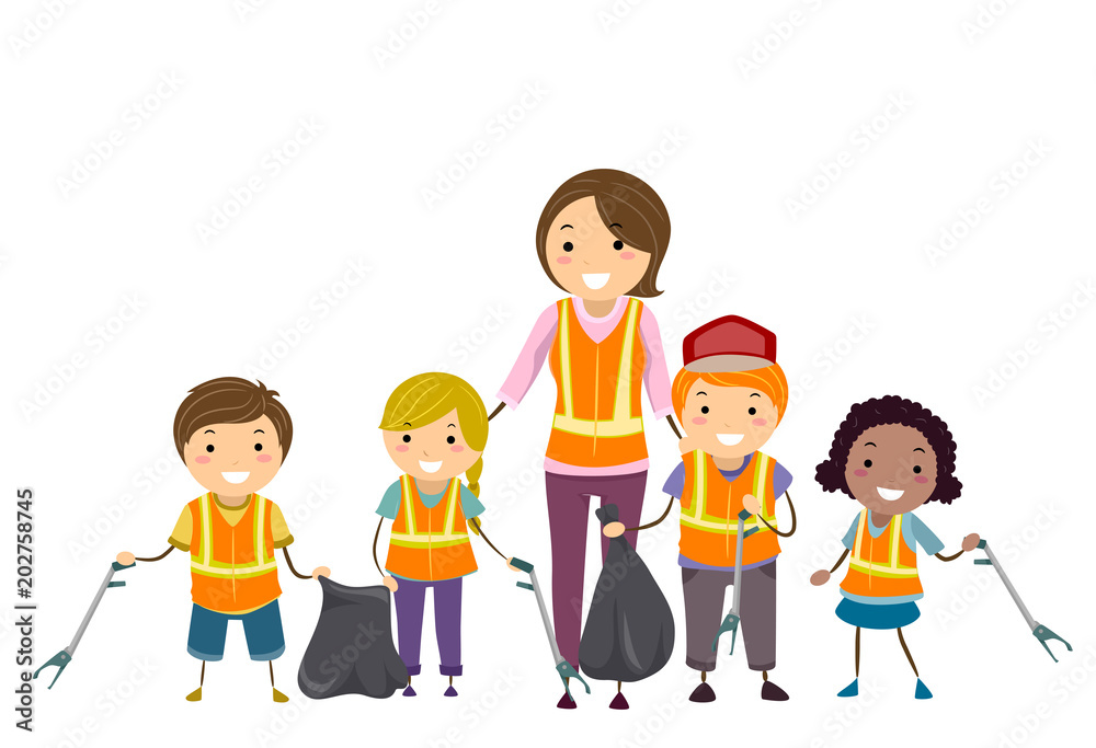 Stickman Kids Cleaning Road Illustration Stock Vector | Adobe Stock
