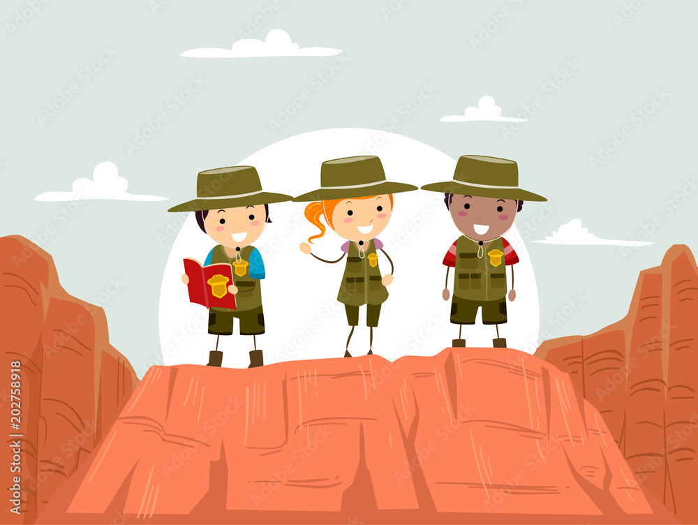 Stickman Kids Canyon Explorer Illustration Stock Vector | Adobe Stock