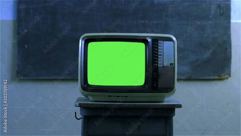 80s Television with Green Screen in a School. Night Tone. Dolly In. You ...