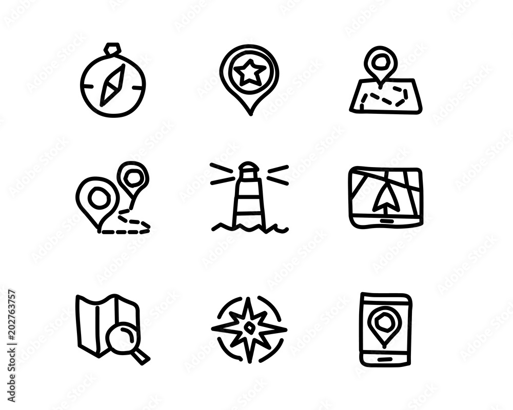 navigation hand drawn icon set design illustration, hand drawn style ...