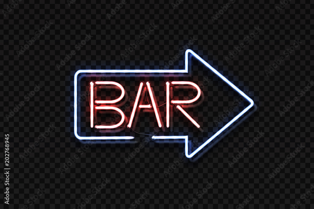 Vector realistic isolated neon sign of Bar lettering arrow for ...