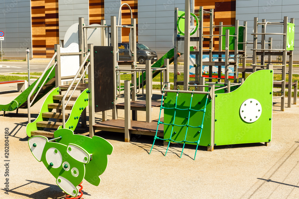 New playground in a kindergarten. Good place for a child rest Stock ...