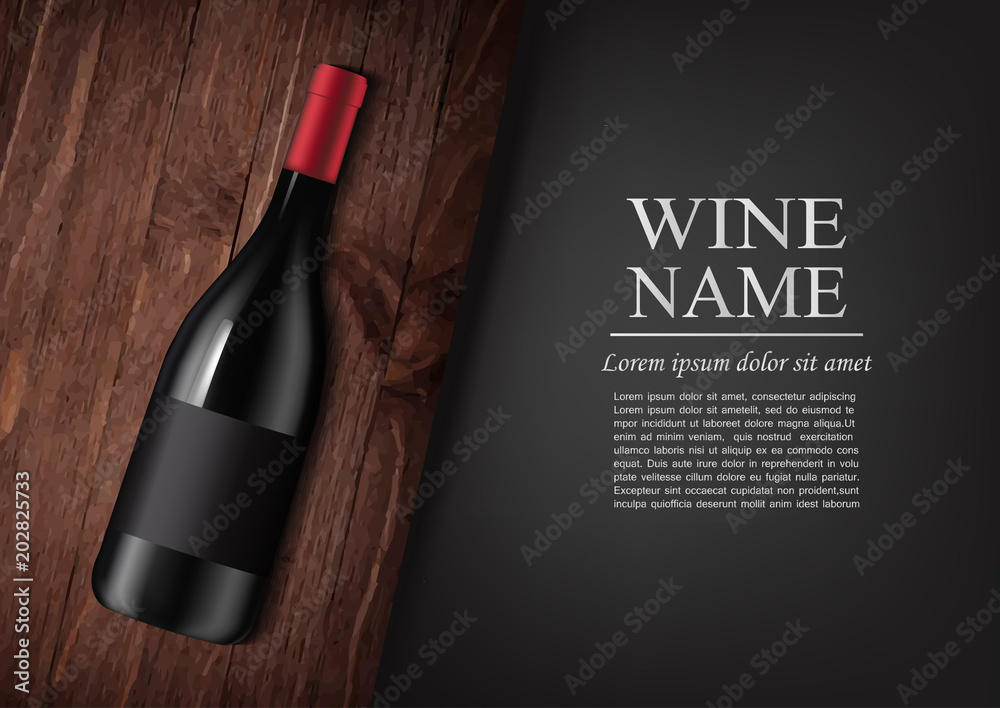 Advertising banner.A realistic bottle of red wine with black label in ...