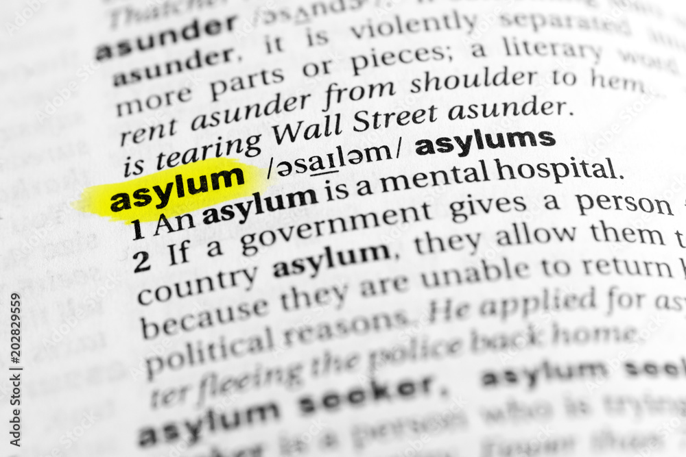 Highlighted English word "asylum" and its definition in the dictionary ...