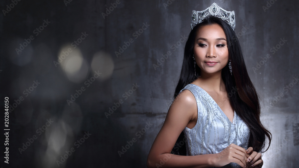 Miss Pageant Contest in Evening Ball Gown dress with Diamond Crown ...