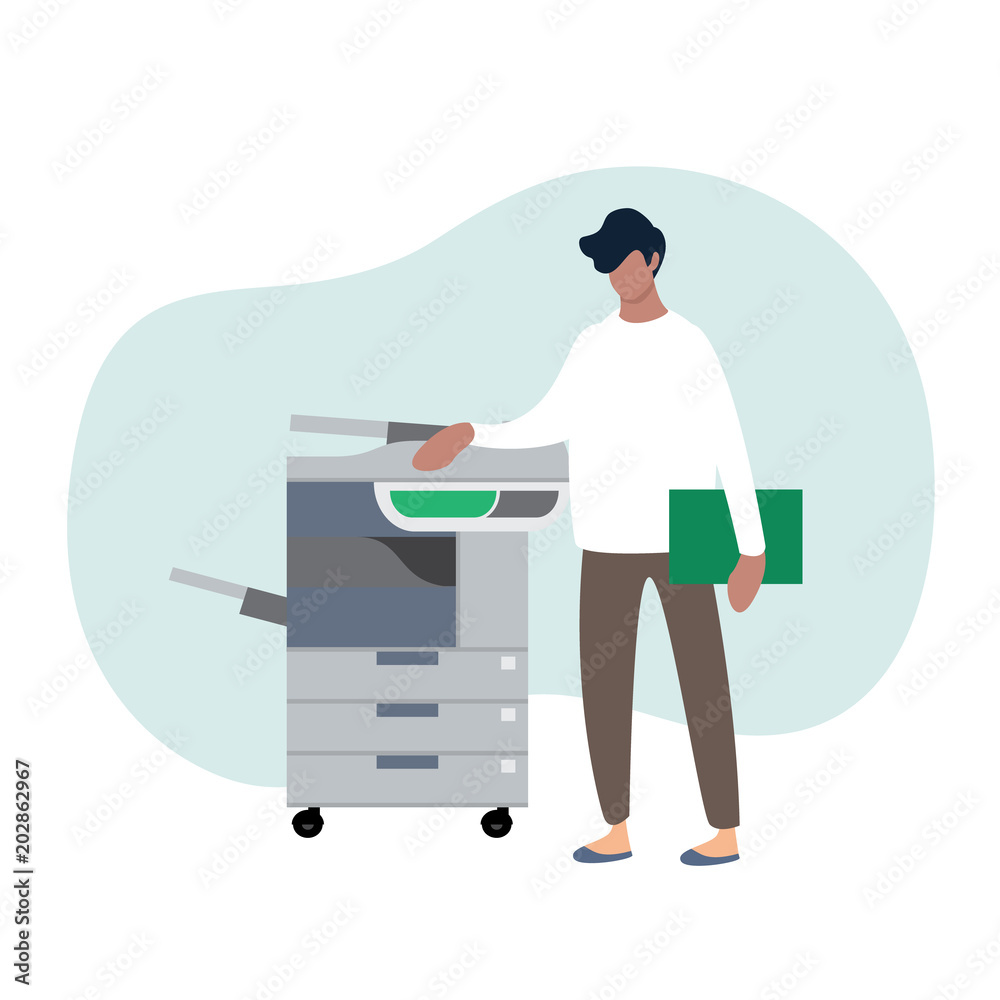 Young secretary making photocopies on xerox machine in office.Vector ...
