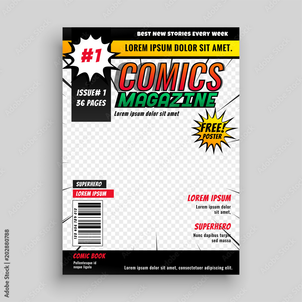 comic magazine book cover template design Stock Vector | Adobe Stock