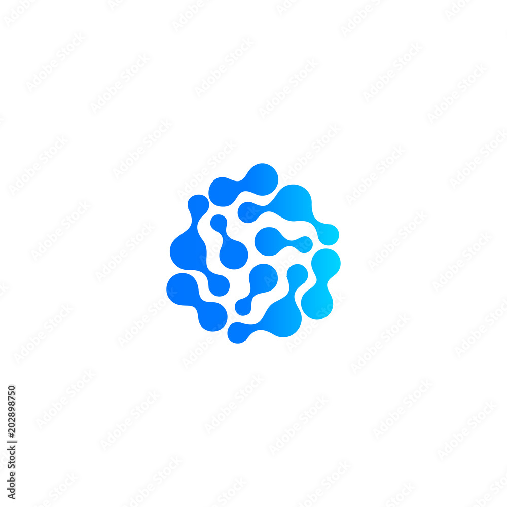 Blue abstract water drop icon. Molecular compound, chemical reaction ...