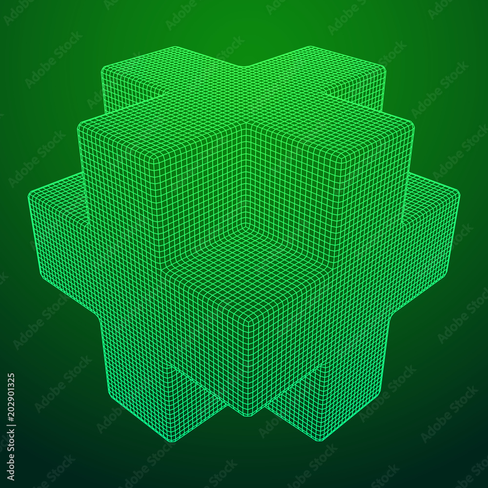 Wireframe Necker Cube. Cube of connected lines. Molecular lattice. The ...