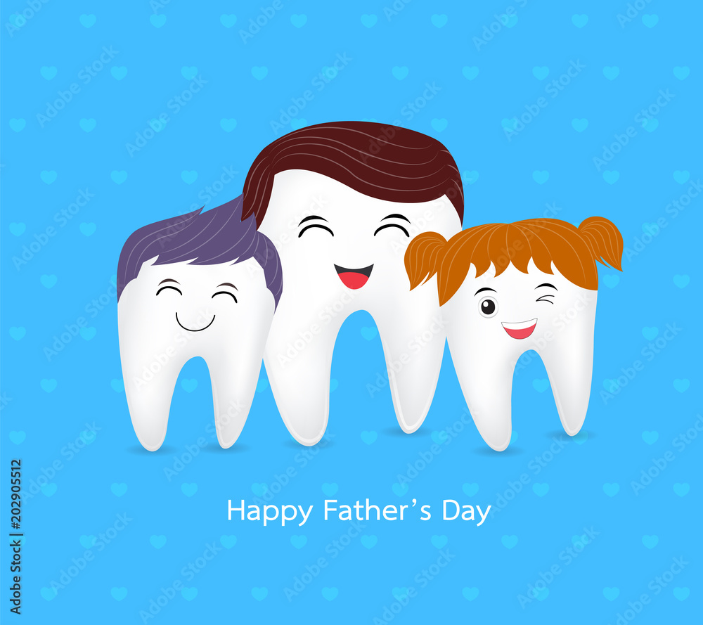 Cute cartoon tooth family. Happy Father Day, dental care concept ...
