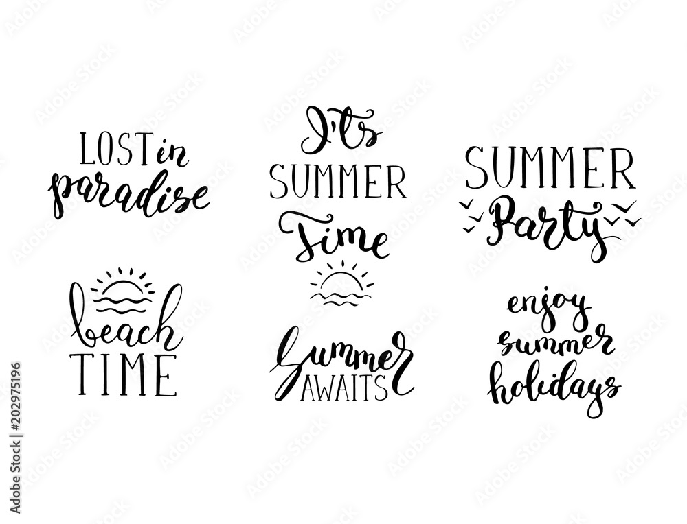 Vector summer lettering phrases set for posters and cards isolated on ...