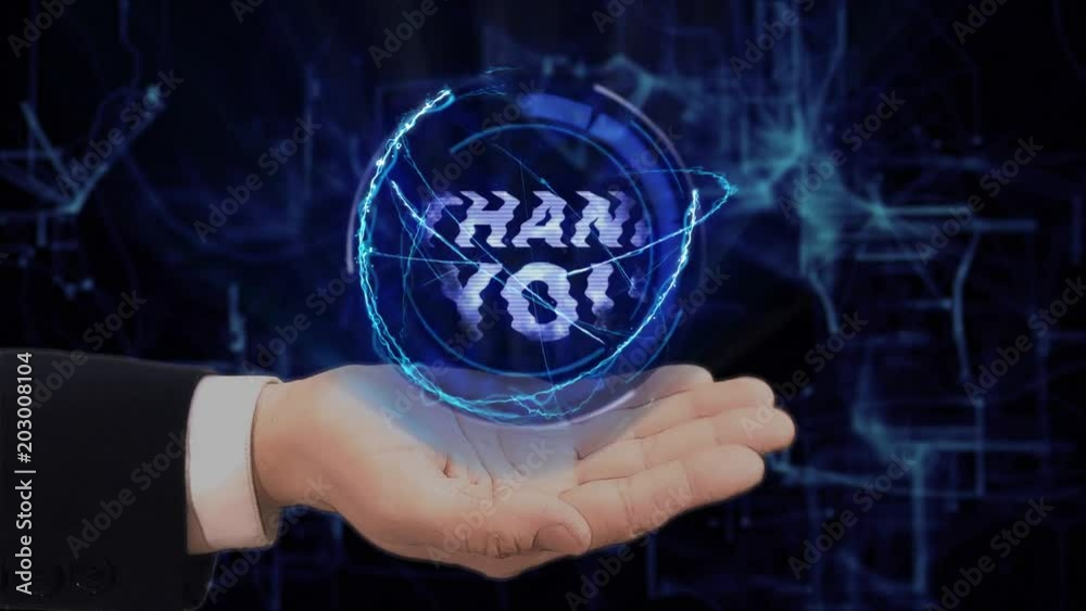 Vidéo Stock Painted hand shows concept hologram Thank you on his hand ...