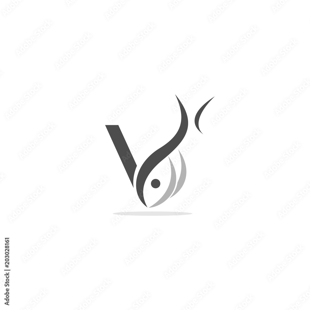 Letter V Fish Logo, Ocean Logo Vector, Letter V fish logo design ...