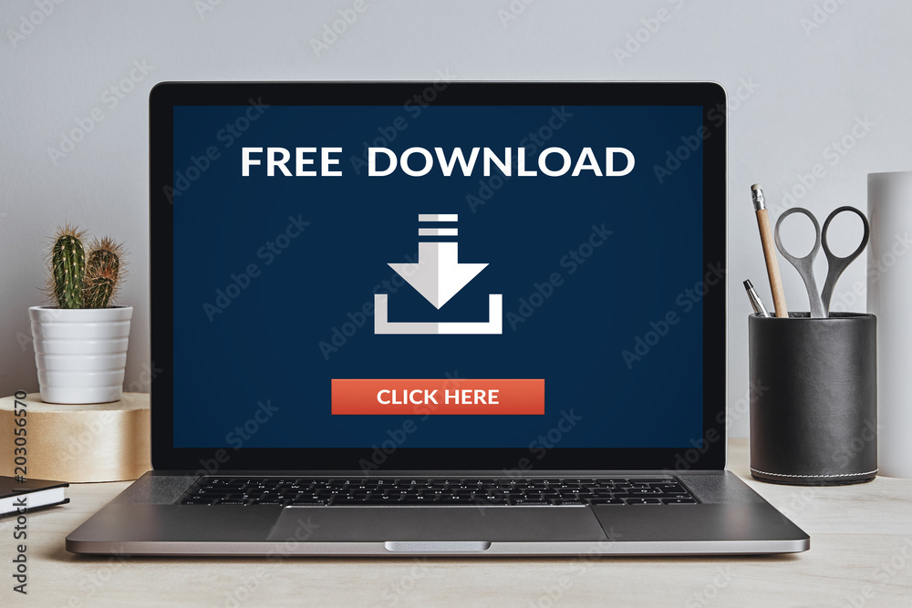 Free download concept on laptop screen on modern desk. All screen ...