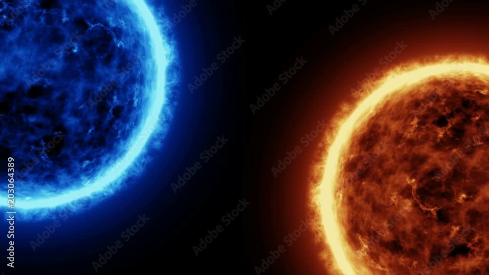 4K Realistic Sun and Blue sun surface with solar flares, Burning of the ...
