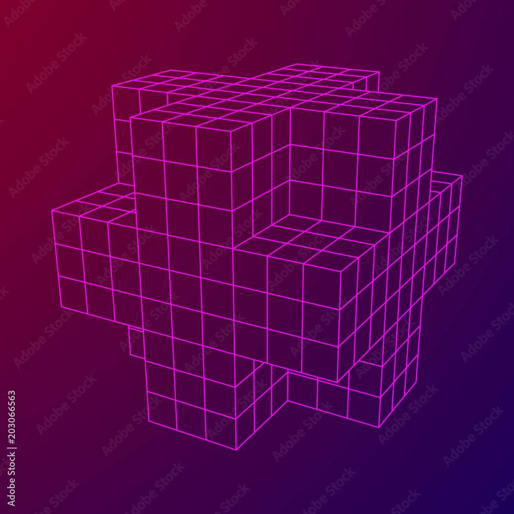 Wireframe Necker Cube. Cube of connected lines. Molecular lattice. The ...