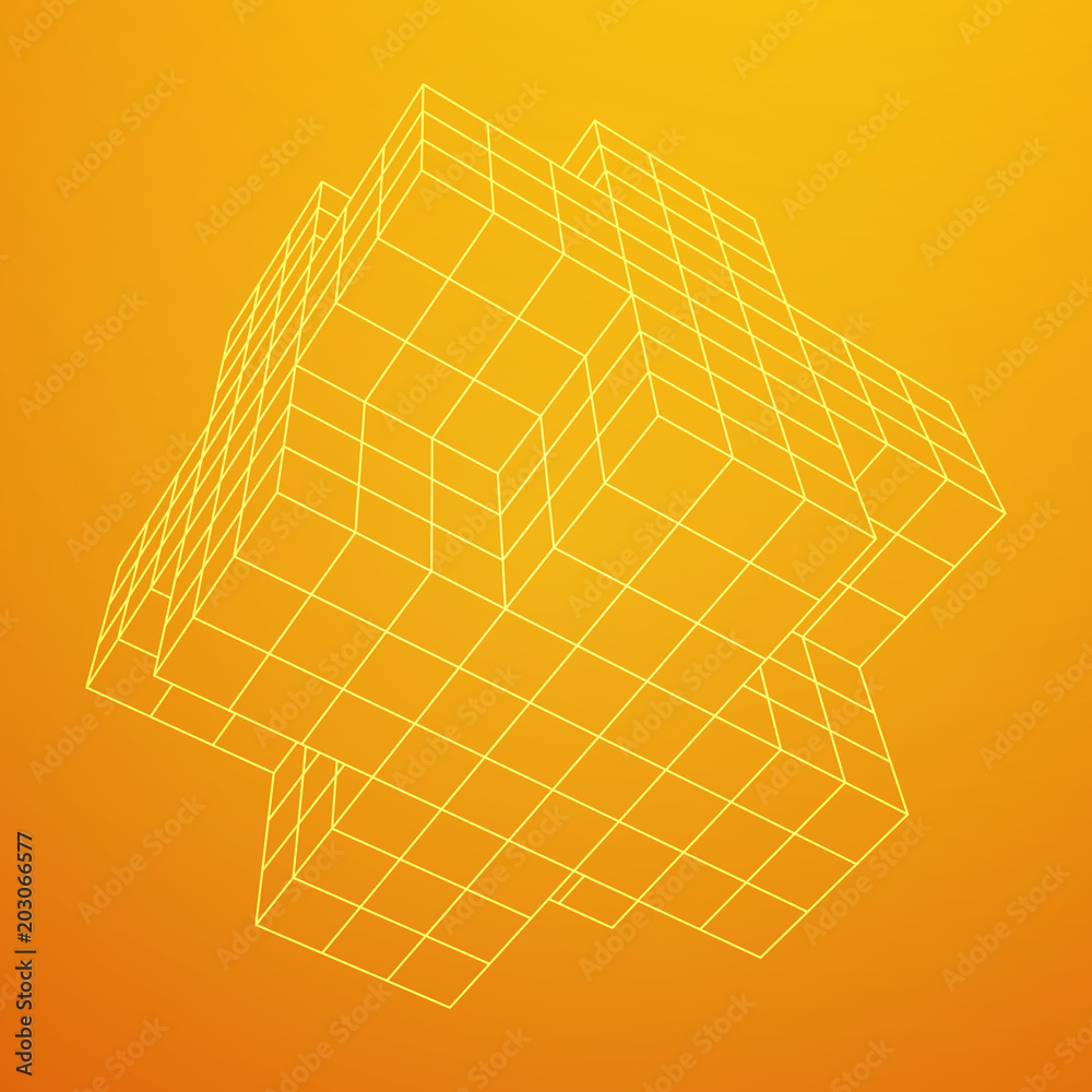 Wireframe Necker Cube. Cube of connected lines. Molecular lattice. The ...