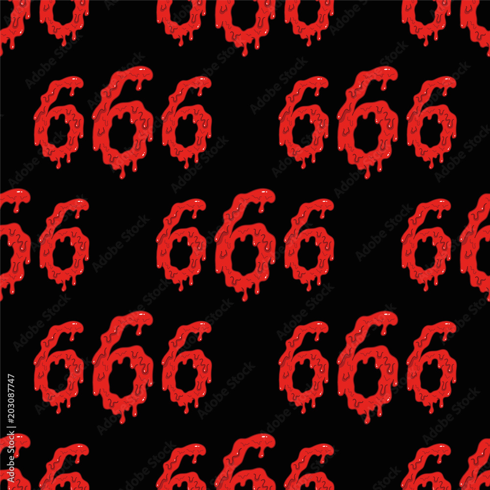 Cartoon seamless pattern with bloody numbers 666 on black background ...