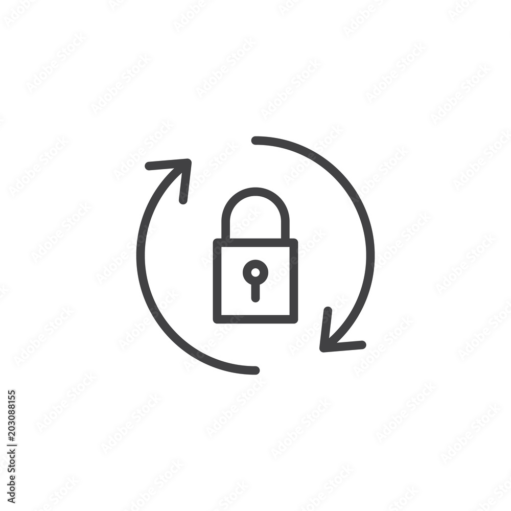 Rotation arrows with lock outline icon. linear style sign for mobile ...