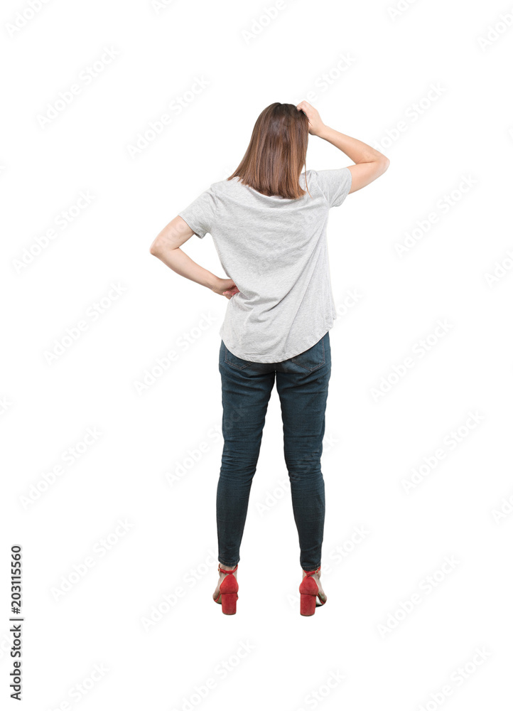 young pretty woman thinking confused.full body cutout person aga Stock ...