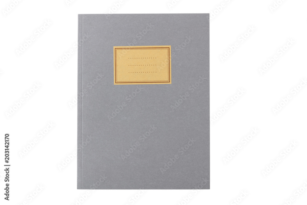 School notebook old fashioned isolated on white background, blank label ...