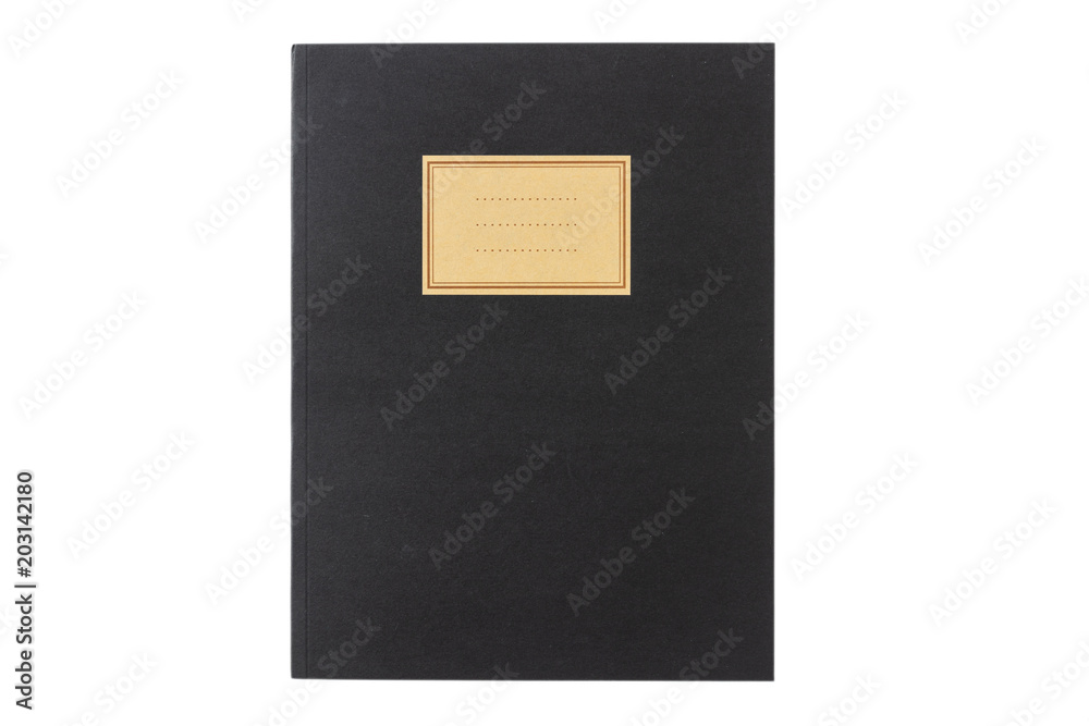 School notebook old fashioned isolated on white background, blank label ...