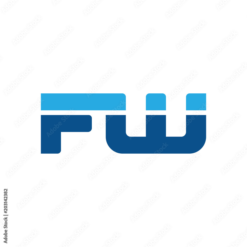 Initial letter FW, straight linked line bold logo, simple flat blue ...