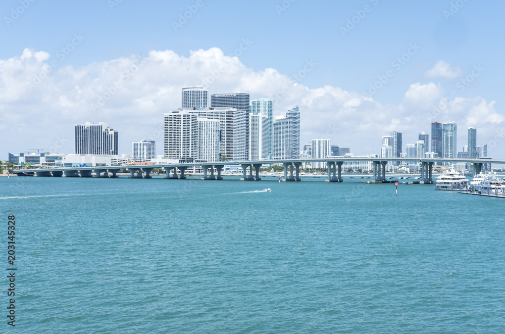 Miami Skyline with Causeway and Waterfront Stock Photo | Adobe Stock