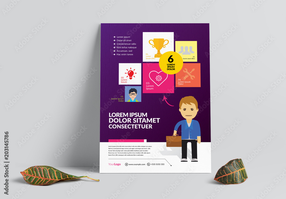 Colorful Business Flyer Layout with People Illustrations Stock Template ...
