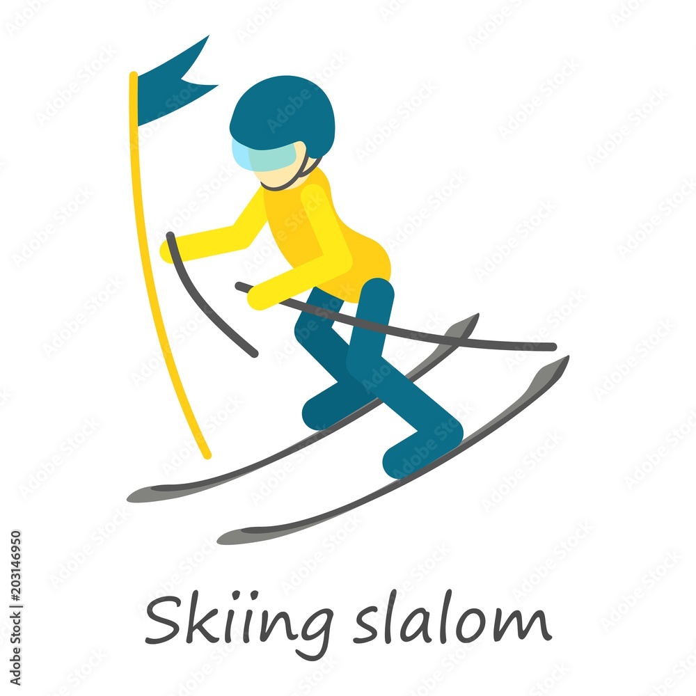 Skiing slalom icon. Isometric of skiing slalom vector icon for web ...