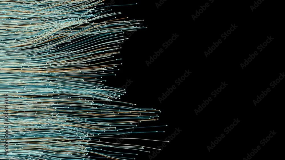 Fiber optic cables spread out across the frame. Abstract 4K UHD ...