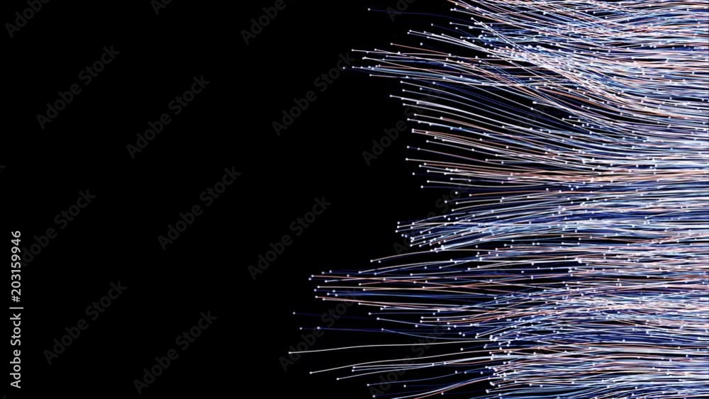 Fiber optic cables spread out across the frame. Abstract 4K UHD ...