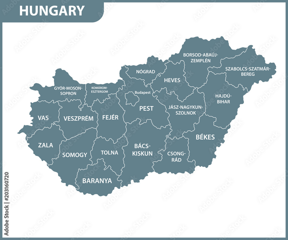 The detailed map of Hungary with regions or states. Administrative ...