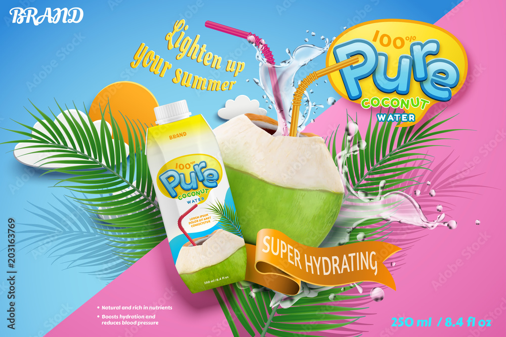 Coconut water on geometry background Stock Vector | Adobe Stock