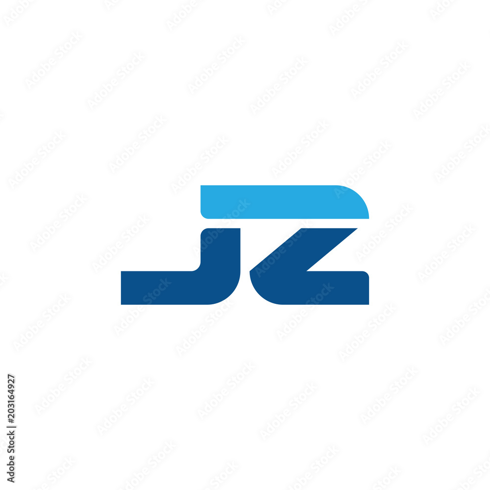 Initial letter JZ, straight linked line bold logo, simple flat blue ...