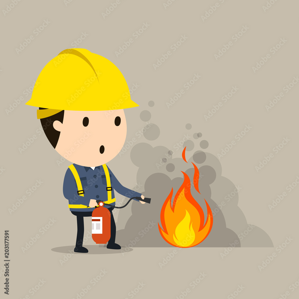 Extinguish with a fire extinguisher, Vector illustration, Safety and ...