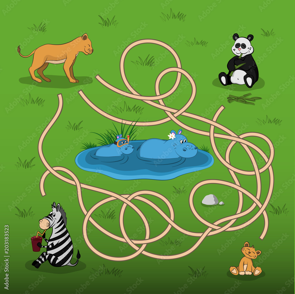 Help the lioness to find baby in the maze. Kid's game: search the ...