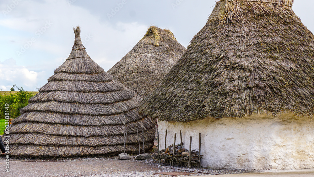 Neolithic huts near Stonehenge, the Cotswolds, England foto de Stock ...