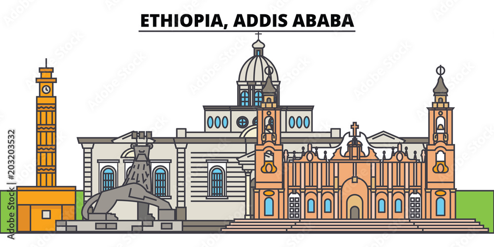 Ethiopia, Addis Ababa. City skyline, architecture, buildings, streets ...