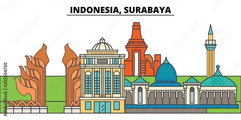 Indonesia, Surabaya. City skyline, architecture, buildings, streets ...