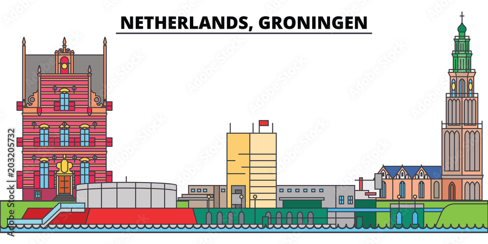 Netherlands, Groningen. City skyline, architecture, buildings, streets ...