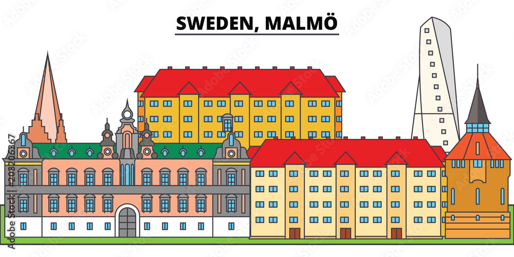 Sweden, Malmo. City skyline, architecture, buildings, streets ...