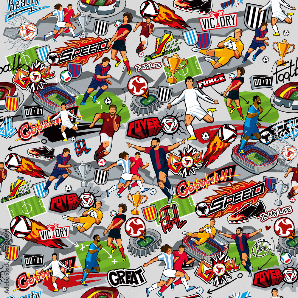 Seamless pattern on the theme of football. Football attributes ...