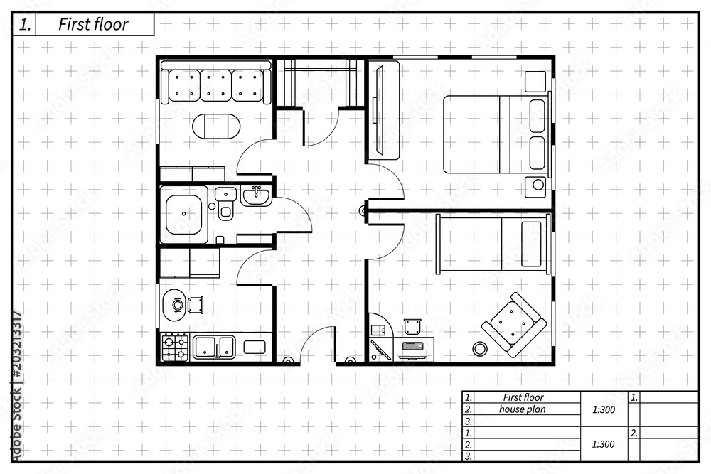 Black architecture plan of house in blueprint style Stock Vector ...