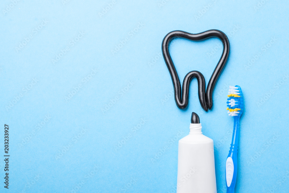 Black toothpaste from charcoal for white teeth. Toothpaste in the form ...