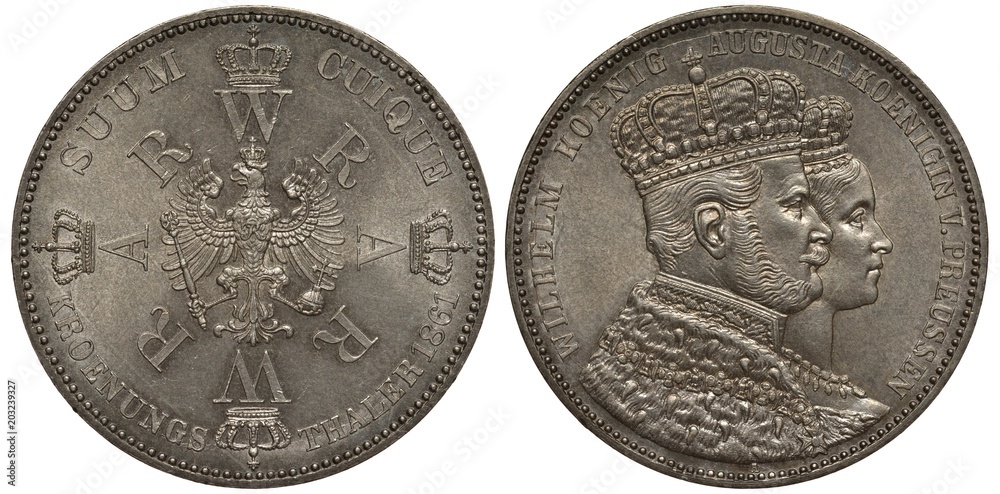 Prussia, Prussian coin one thaler 1861 coronation of King Wilhelm and ...