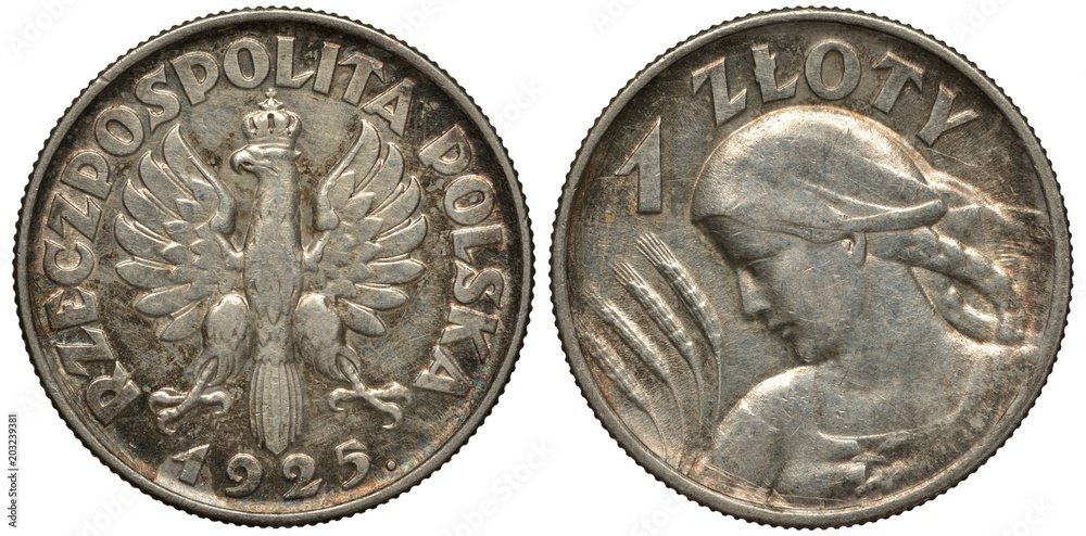 Poland, Polish coin one zloty 1924, crowned eagle, inscription in ...