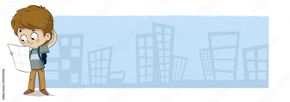 Persona perdida en la ciudad con un mapa o plano Stock Vector | Adobe Stock