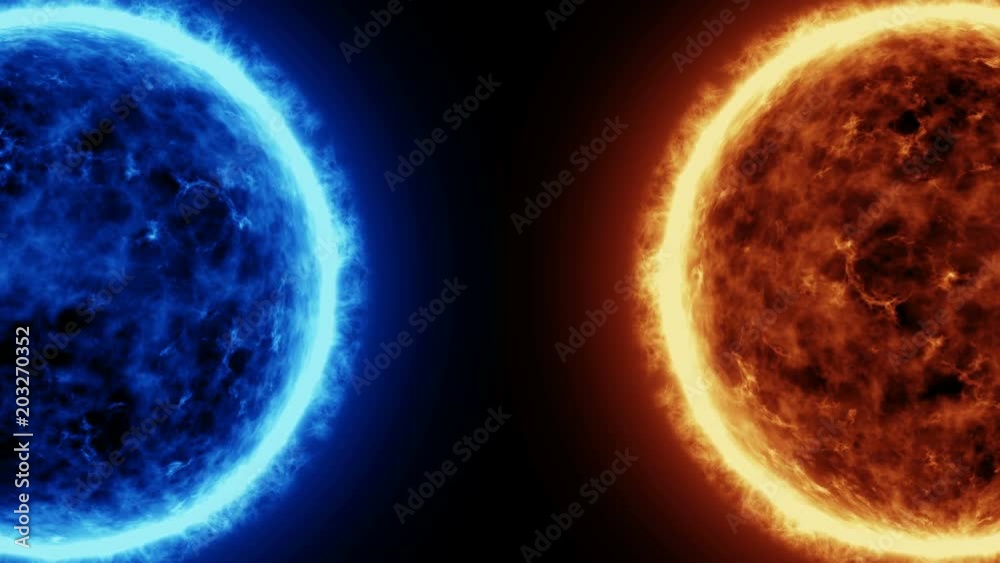 4K Realistic Sun and Blue sun surface with solar flares, Burning of the ...