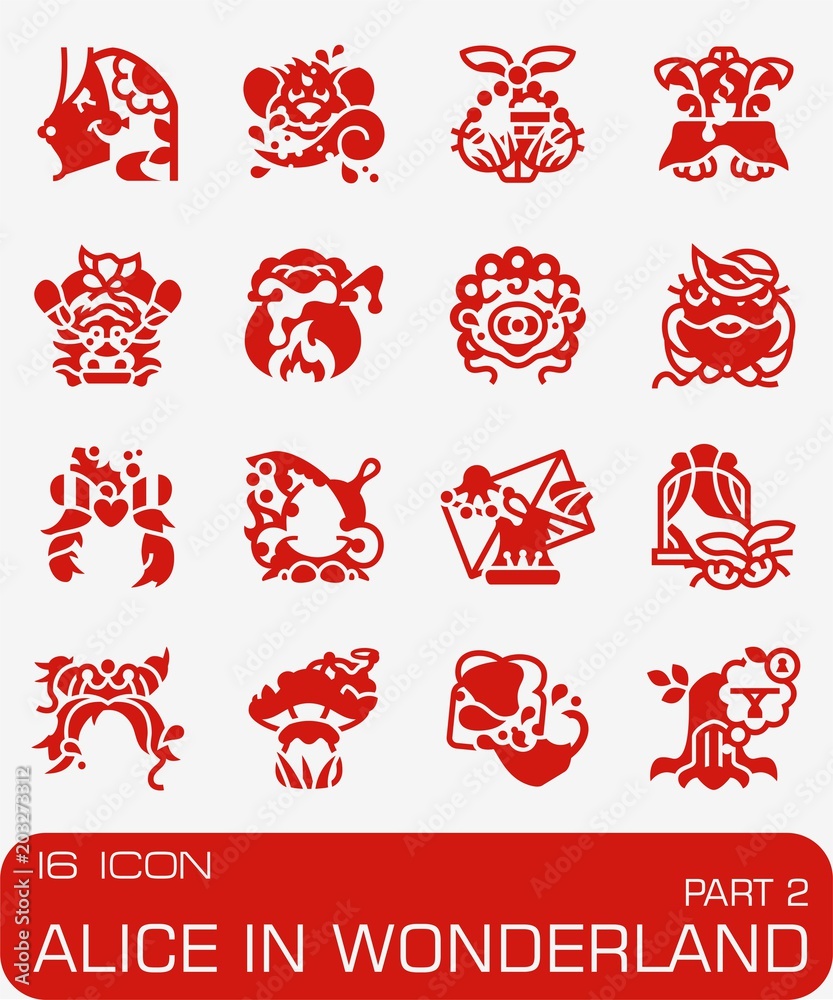 Vector Alice in Wonderland icon set Stock Vector | Adobe Stock